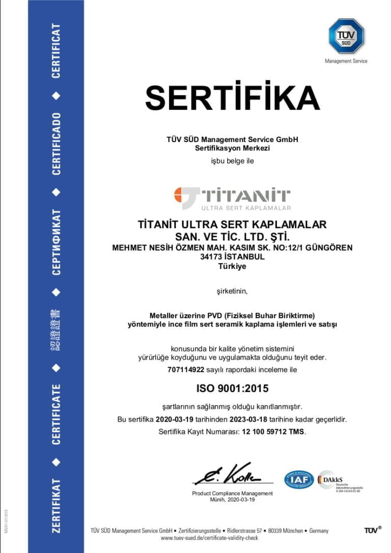 Certificates - PVD Coating by Titanit